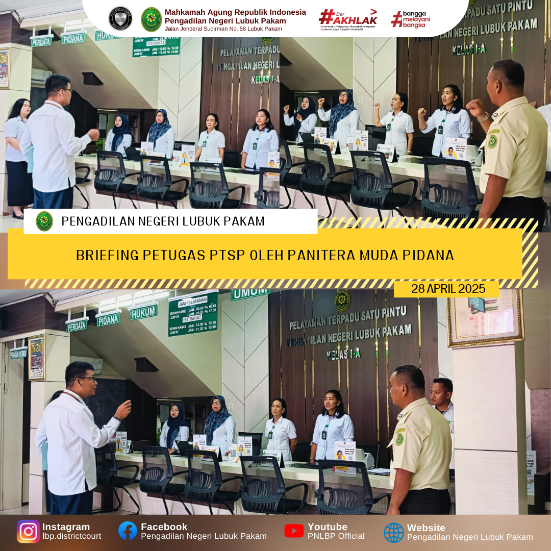 Briefing Petugas PTSP Oleh Panitera Muda Pidana, Senin, 28 April 2025 ...